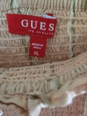 Guess | Tops | Guess Pink Peach Smocked Offshoulder Crop Top 25 P 23 L ...